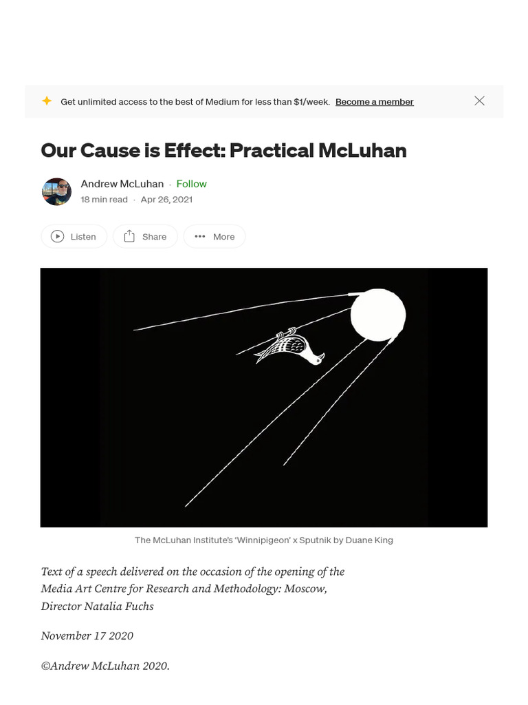 Our Cause Is Effect - Practical McLuhan - by Andrew McLuhan - Medium | PDF | Theory