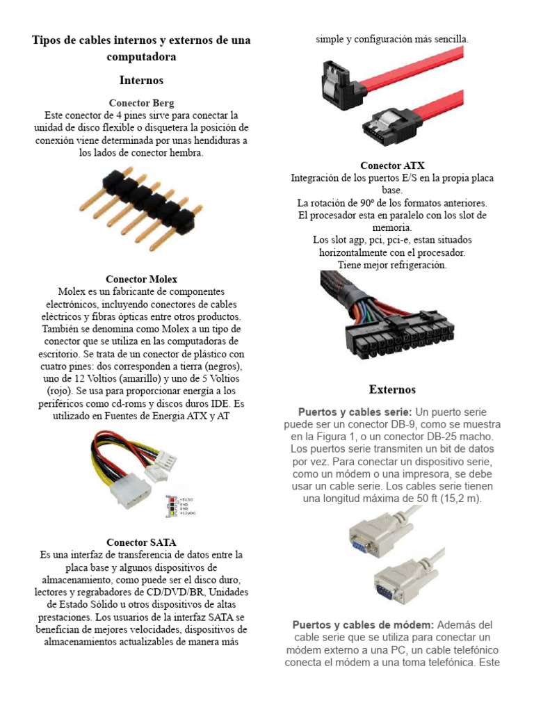 Tipos de Cables Internos y Externos de Una Computadora | PDF | USB ...