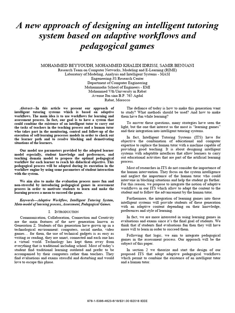 A New Approach Of Designing An Intelligent Tutoring System Based On Adaptive Workflows And 