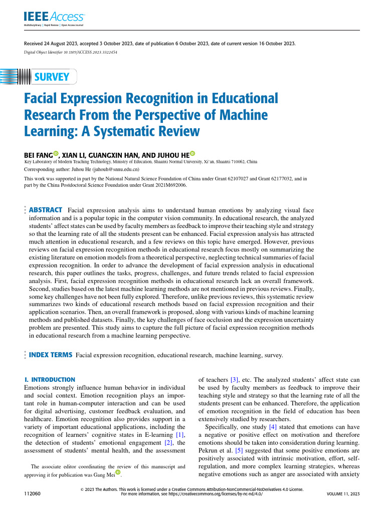 Facial Expression Recognition In Educational Research From The