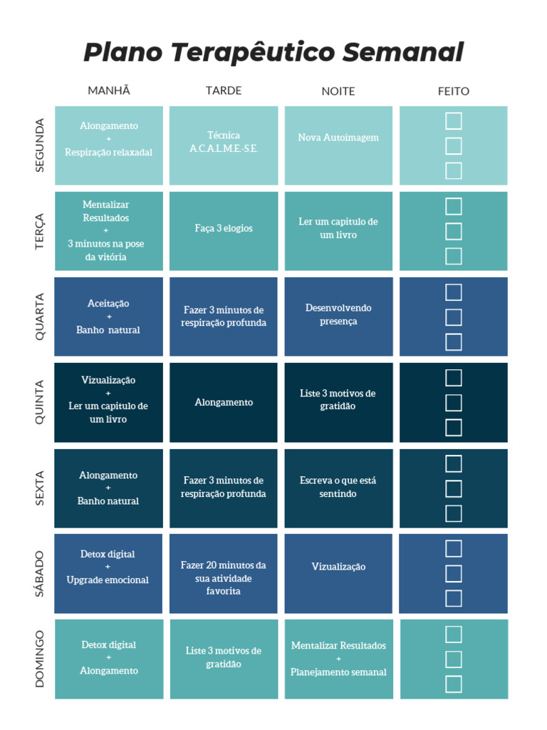 Cópia de Modelo Plano Terapêutico Semanal | PDF