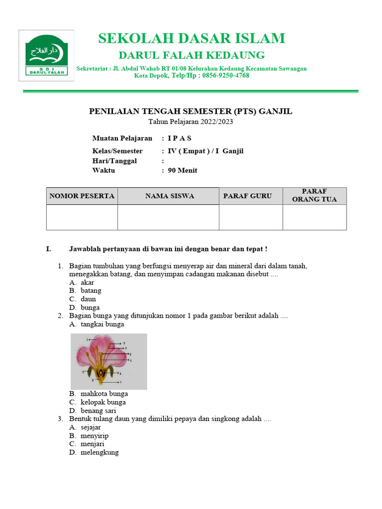 Soal PTS Ganjil Ipas 2022-2023 | PDF | Sains & Matematika