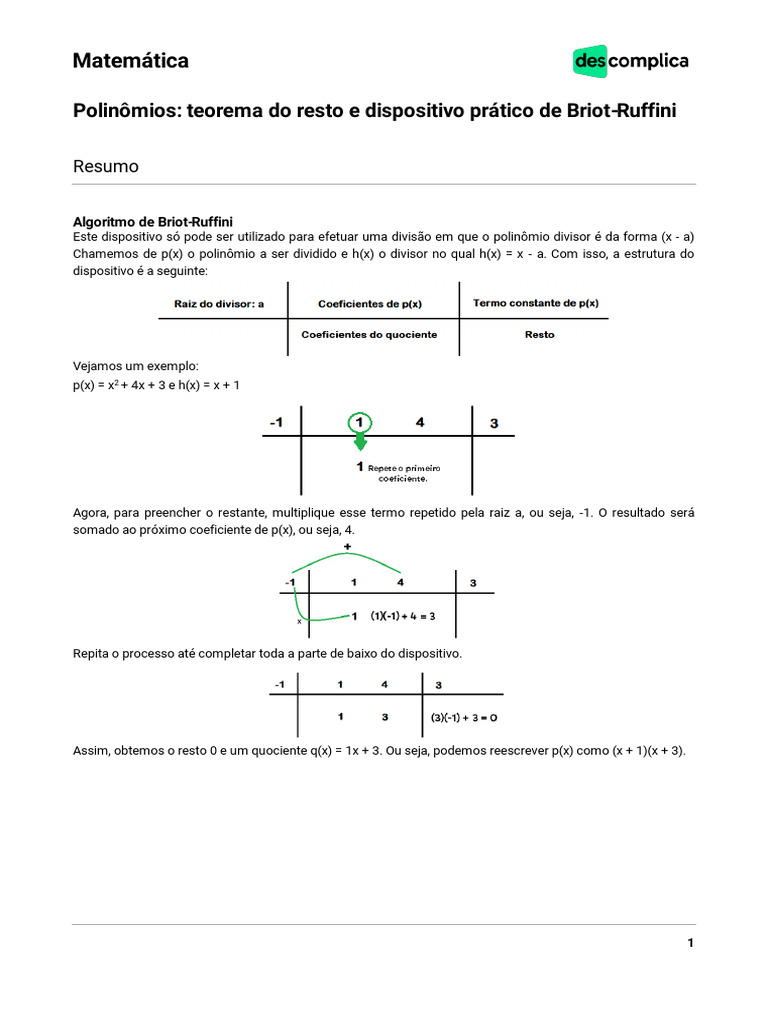 VOD-Polinômios - Teorema Do Resto e Dispositivo Prático de Briot ...