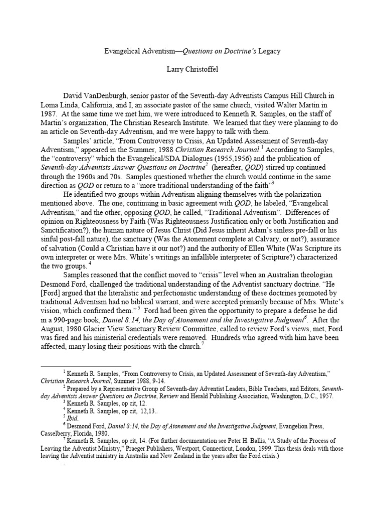 Evangelical Adventism - Questions On Doctrines Legacy | PDF | Adventism ...