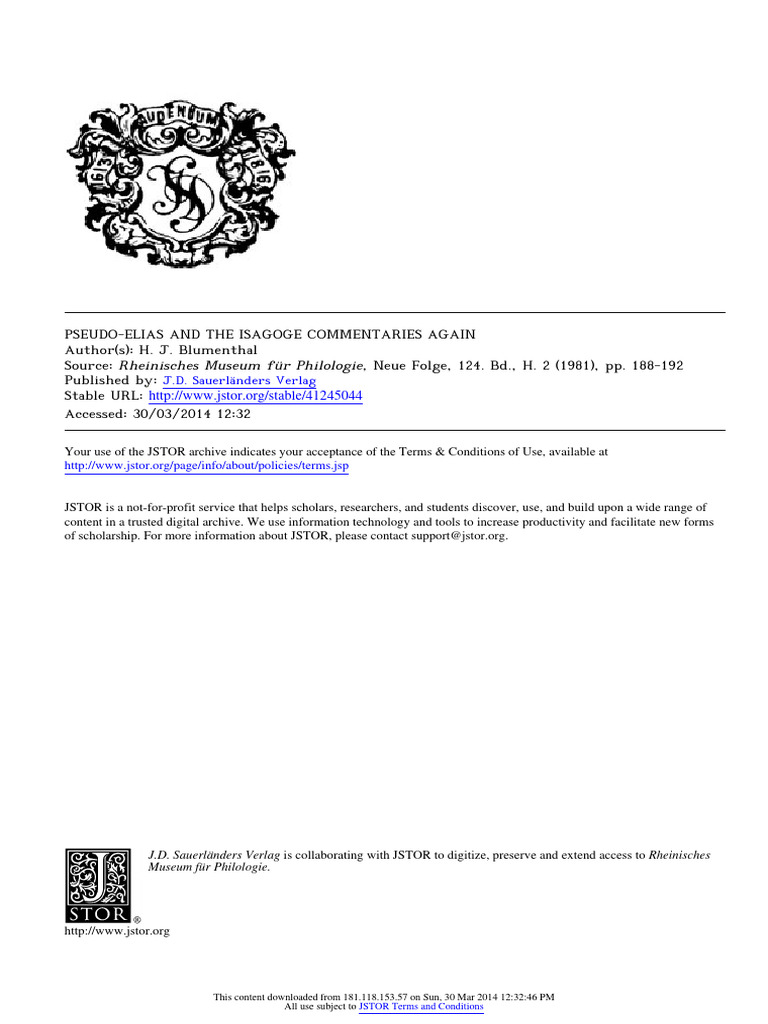 Pseudo-Elias and Isagoge Commentaries | PDF | Platonism | Neoplatonism