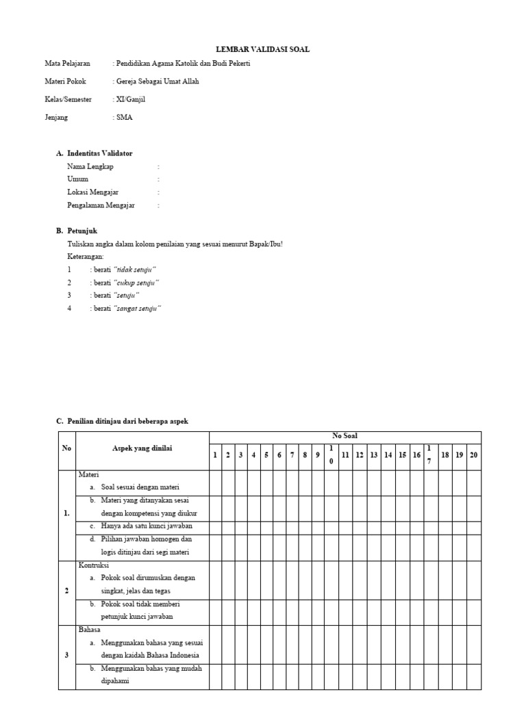 Lembar Validasi Soal | PDF