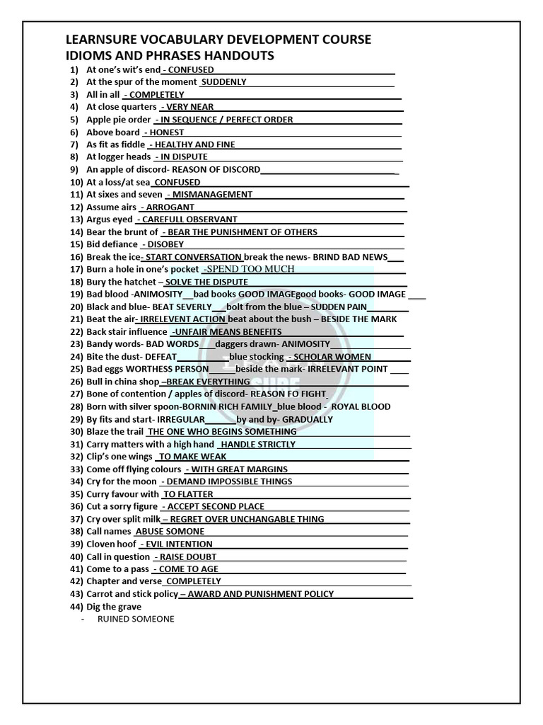 Idioms & Phrases Answers in PDF - 33933486 - 2024 - 05 - 26 - 07 - 27 | PDF