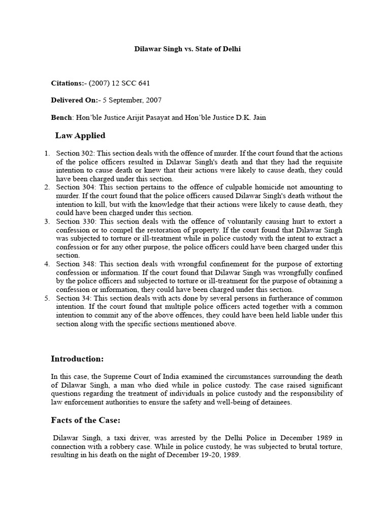Dilawar Singh Vs | PDF | Arrest | Police