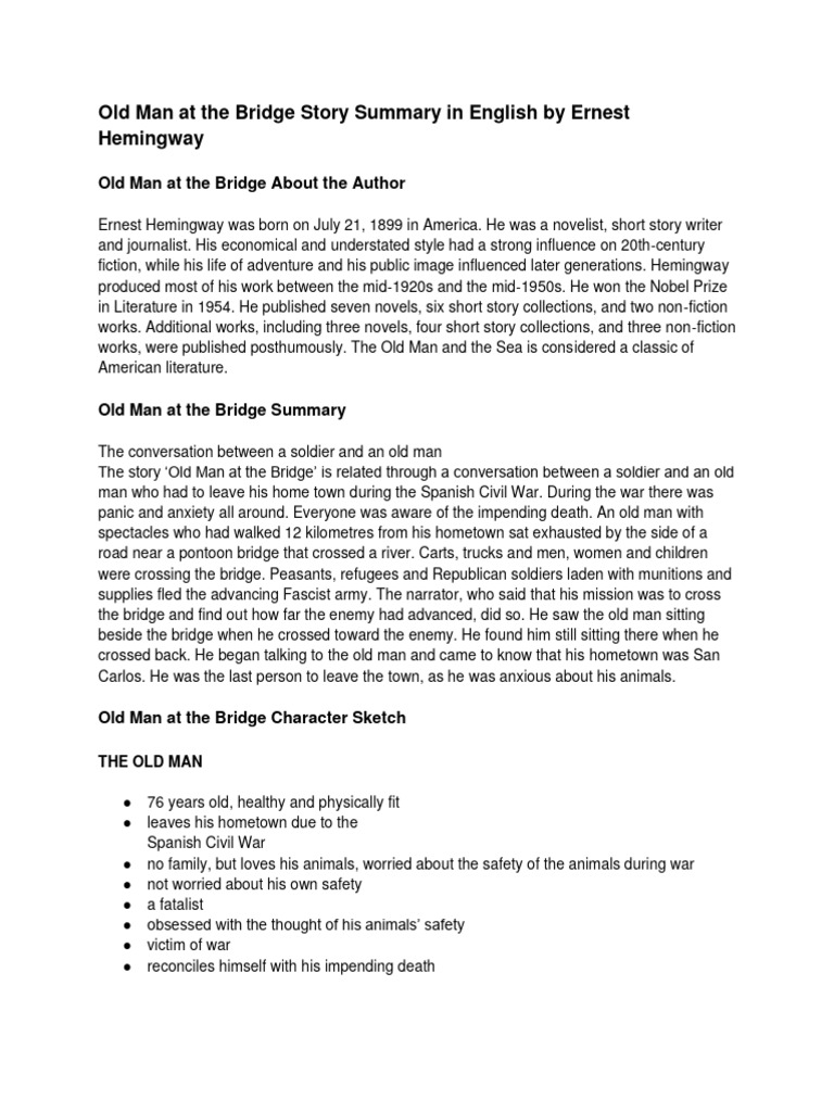 Old Man at The Bridge Story Summary | PDF | Ernest Hemingway