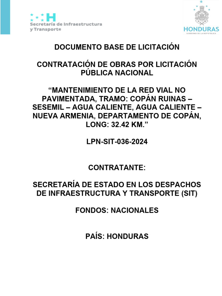 Mantenimiento Red Vial Copán 2024 | PDF | Oferta (economía) | Parentesco