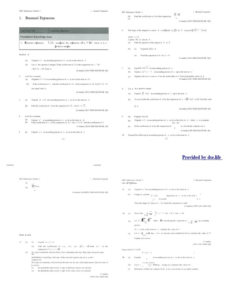 Provided by Dse - Life: 1. B Nom Al Ex Ans On | PDF | Tangent | Discrete Mathematics