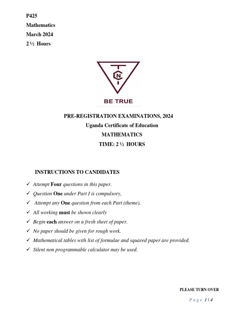 Uganda Mathematics Pre-Registration 2024 | PDF | Triangle | Force