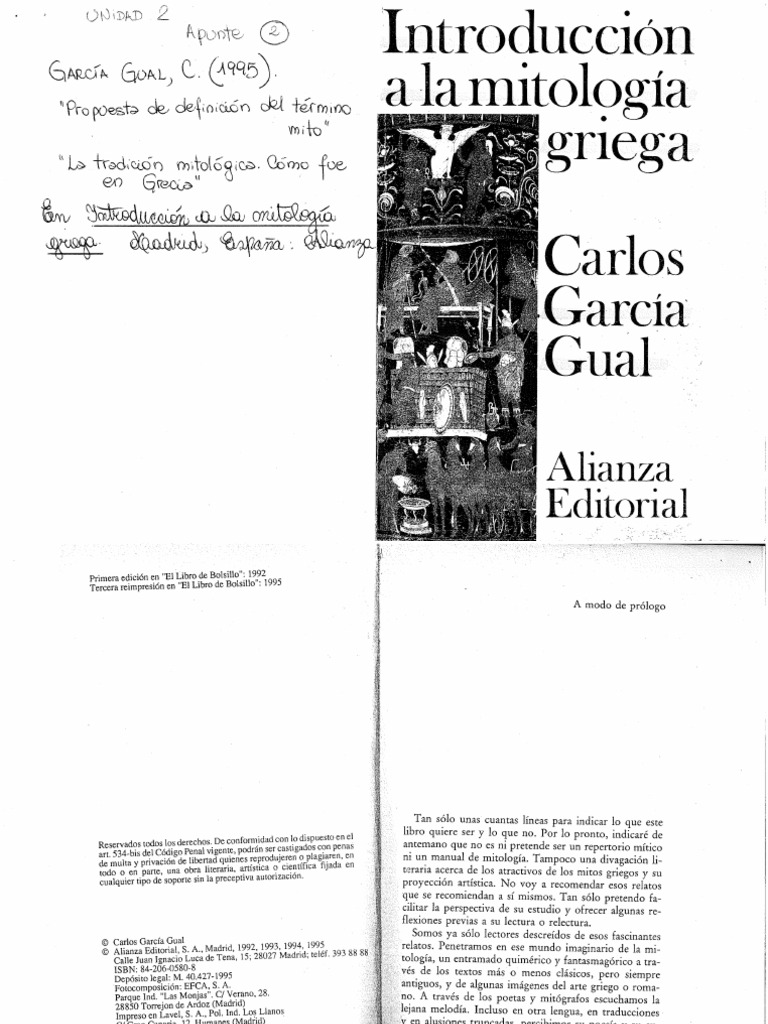 GARCÍA GUAL, C. - Introducción A La Mitología Griega. Caps I y II | PDF