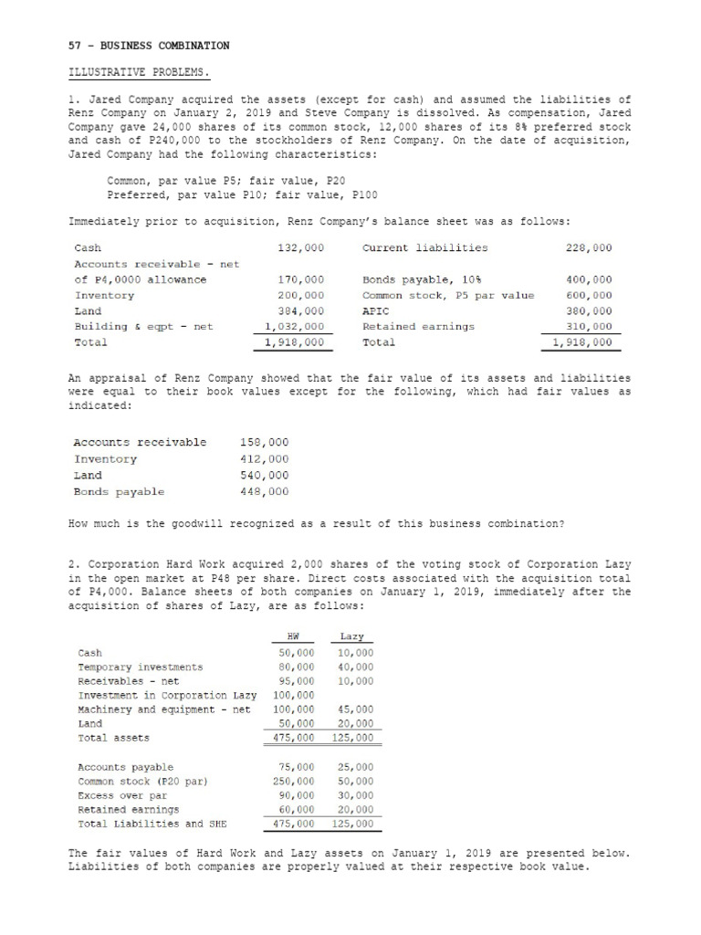 Business Combination Goodwill Calculation | PDF | Book Value | Stocks