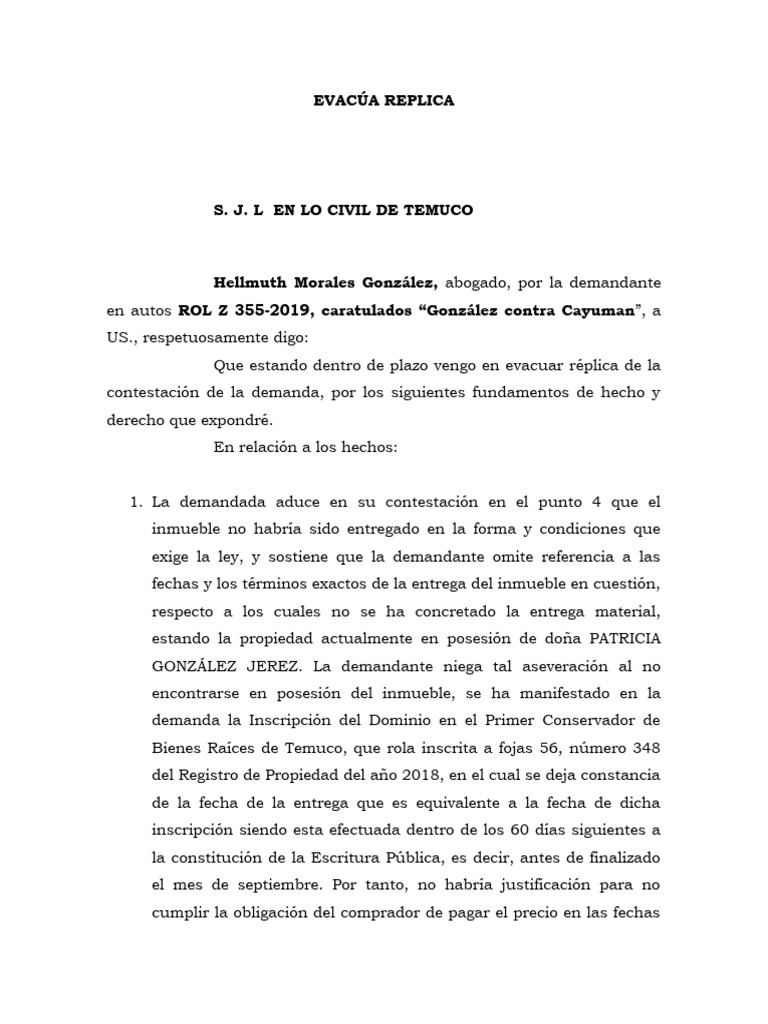 Escrito de Replica | PDF | Propiedad | Posesión (Ley)