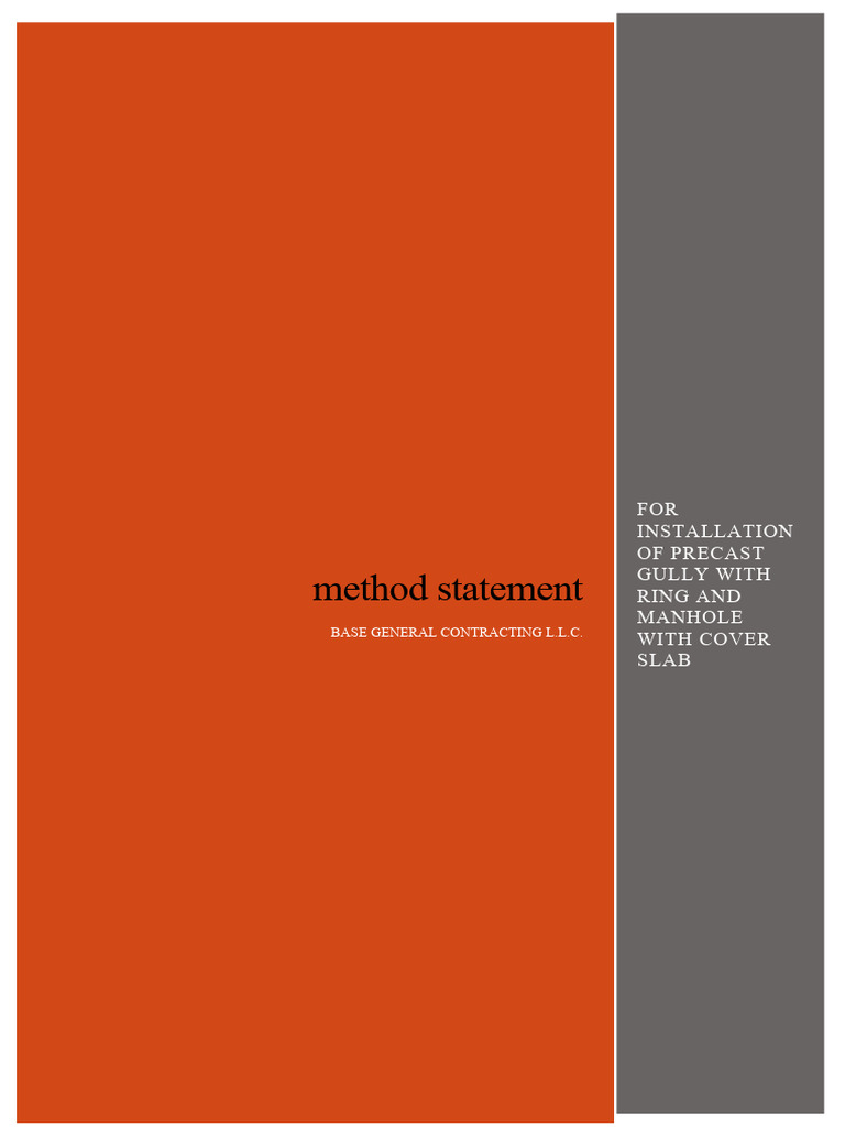 Gully and Manhole Installation Method Statement | PDF | Concrete ...