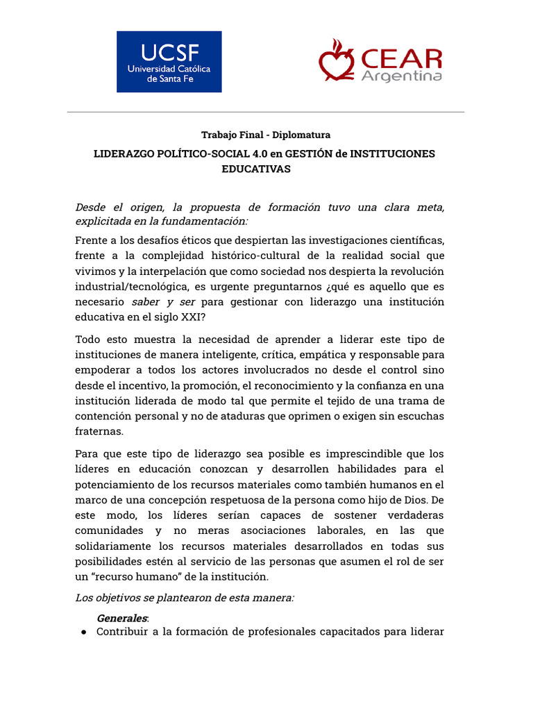 2023 - Trabajo Final - Diplomatura Liderazgo | PDF | Liderazgo | Amor