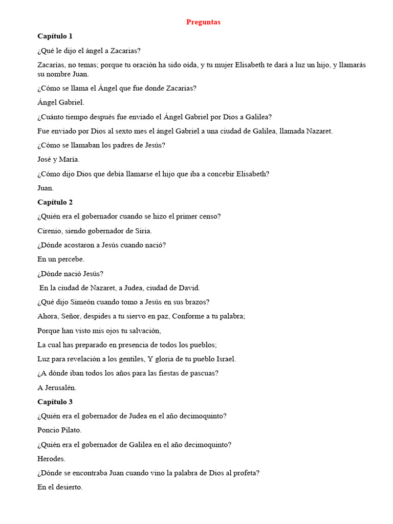 Resumen de Lucas: Preguntas y Respuestas Bíblicas | PDF | Jesús | Evangelios canónicos