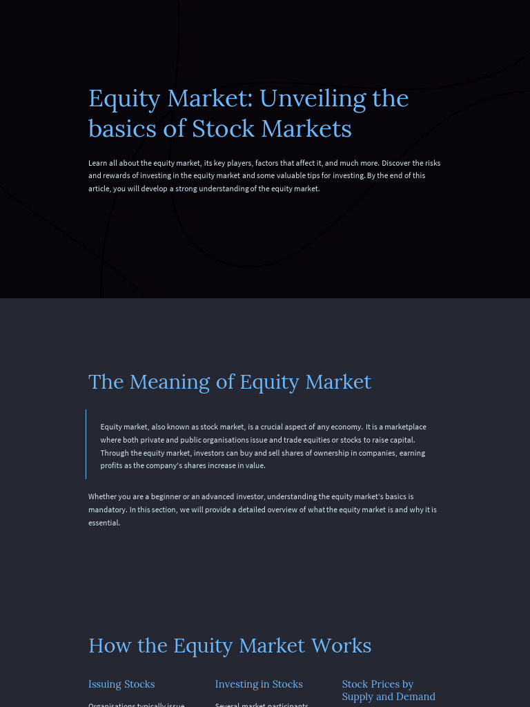 Equity Market Unveiling The Basics of Stock Markets | PDF | Stocks ...