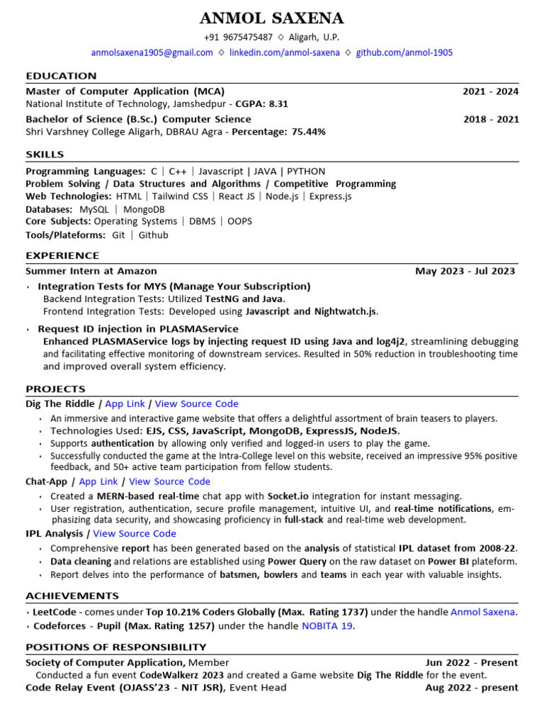 Anmol_Saxena_Resume | PDF | Web Development | Software Engineering