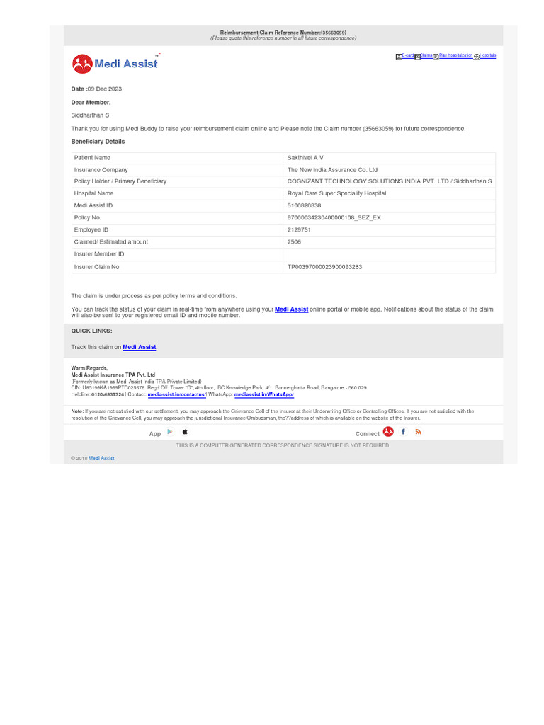 Date:09 Dec 2023 Dear Member,: Medi Assist | PDF | Insurance | Service Industries