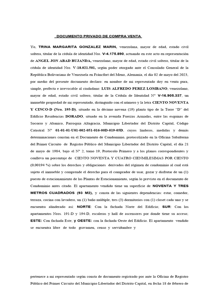 Focumento de Venta de Angel Abad | PDF | Documento de identidad | Venezuela