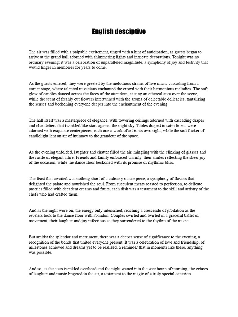 English Desciptive Essay Preparation - Igcse | PDF