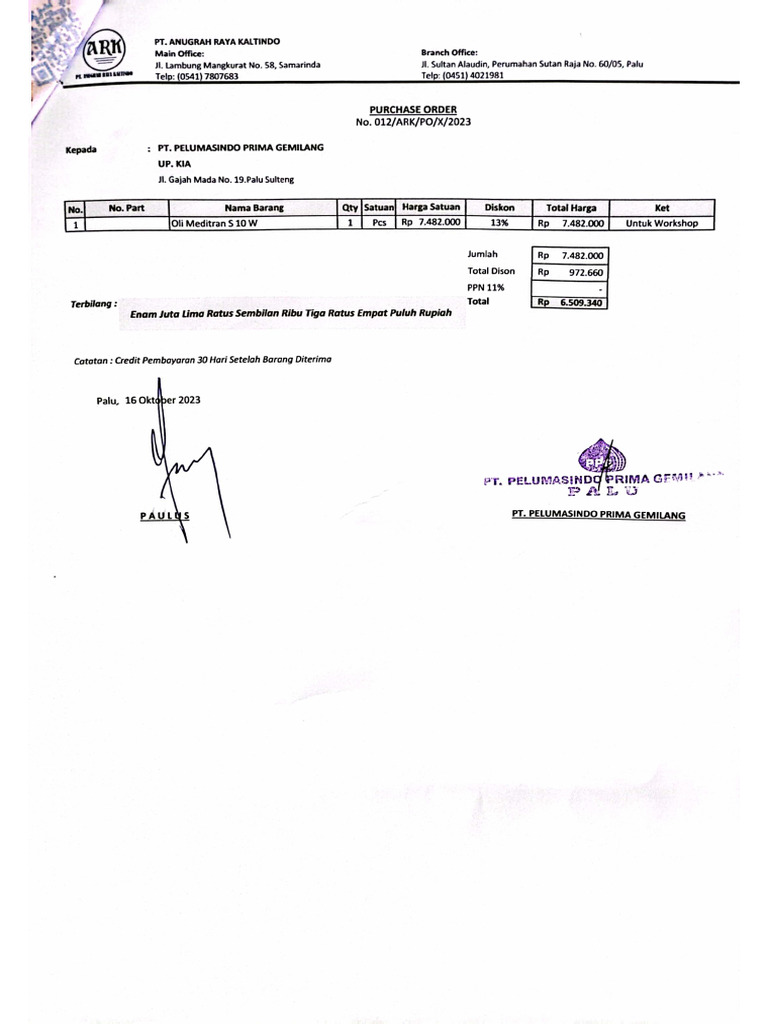 PO 012_10_2023 | PDF