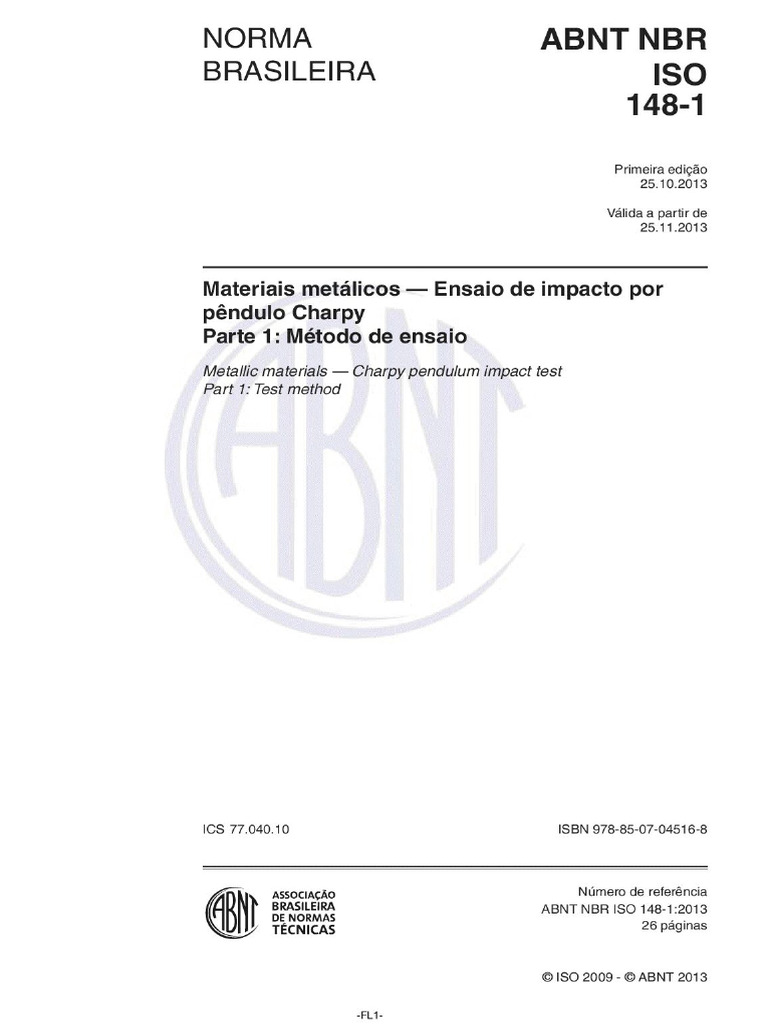 Iso 148-1-2013 - Materiais Metalicos Ensaio de Impacto Por Pendulo | PDF