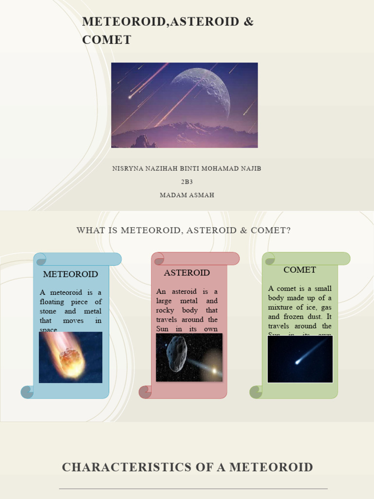 Nisryna Nazihah - Meteoroid, Asteroid & Comet | PDF | Meteoroid | Asteroid