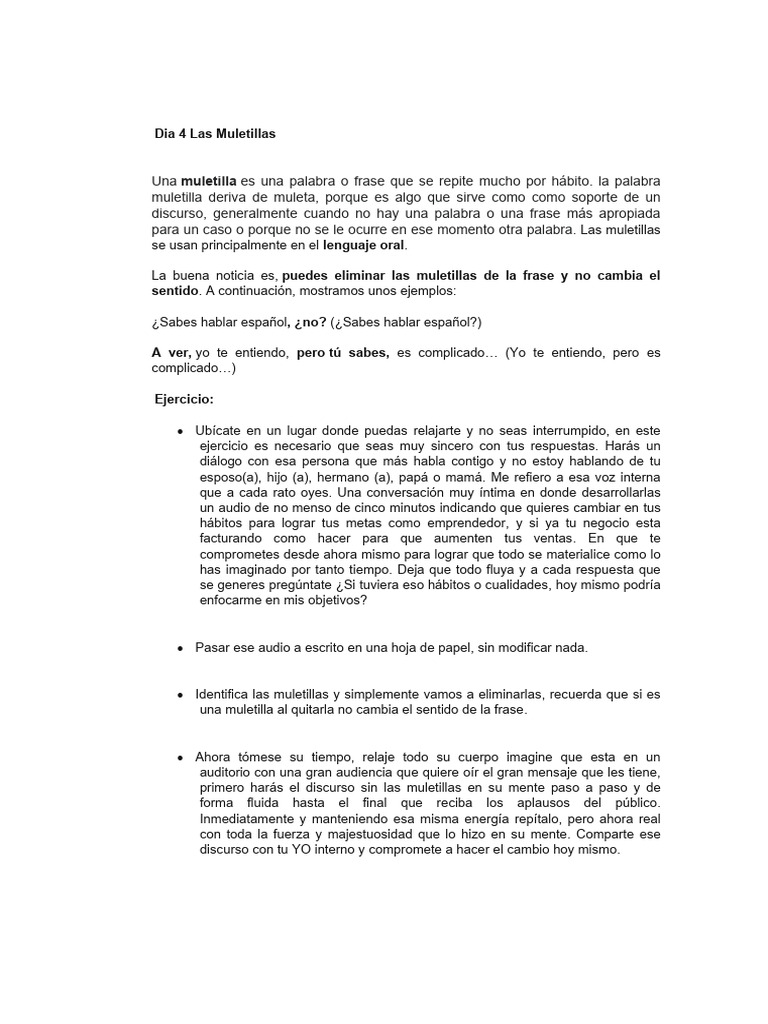 Dasafio 4 Las Muletillas | PDF | Artes del Lenguaje y Comunicación ...