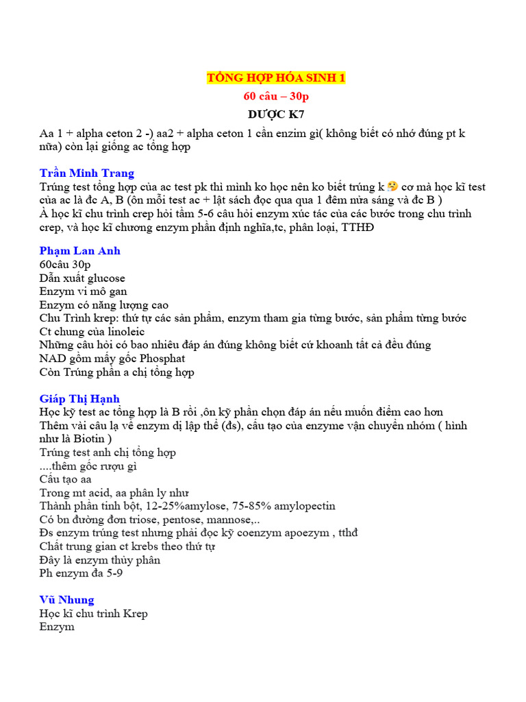 T NG H P Hóa Sinh 1 | PDF