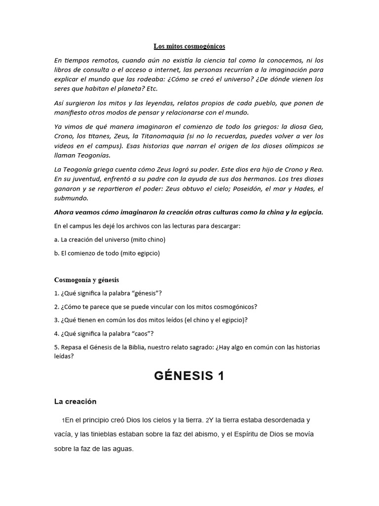 Los mitos cosmogónicos 2022 | PDF | Mitología | Creencia religiosa y doctrina