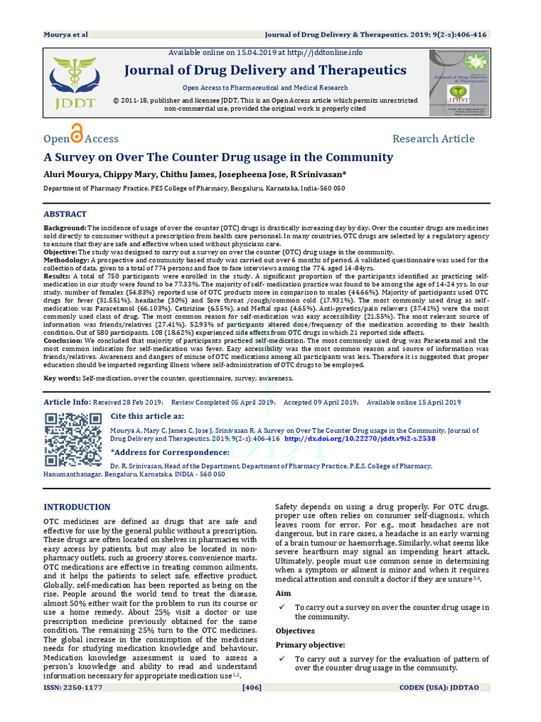 Community Survey on OTC Drug Use | PDF | Over The Counter Drug ...