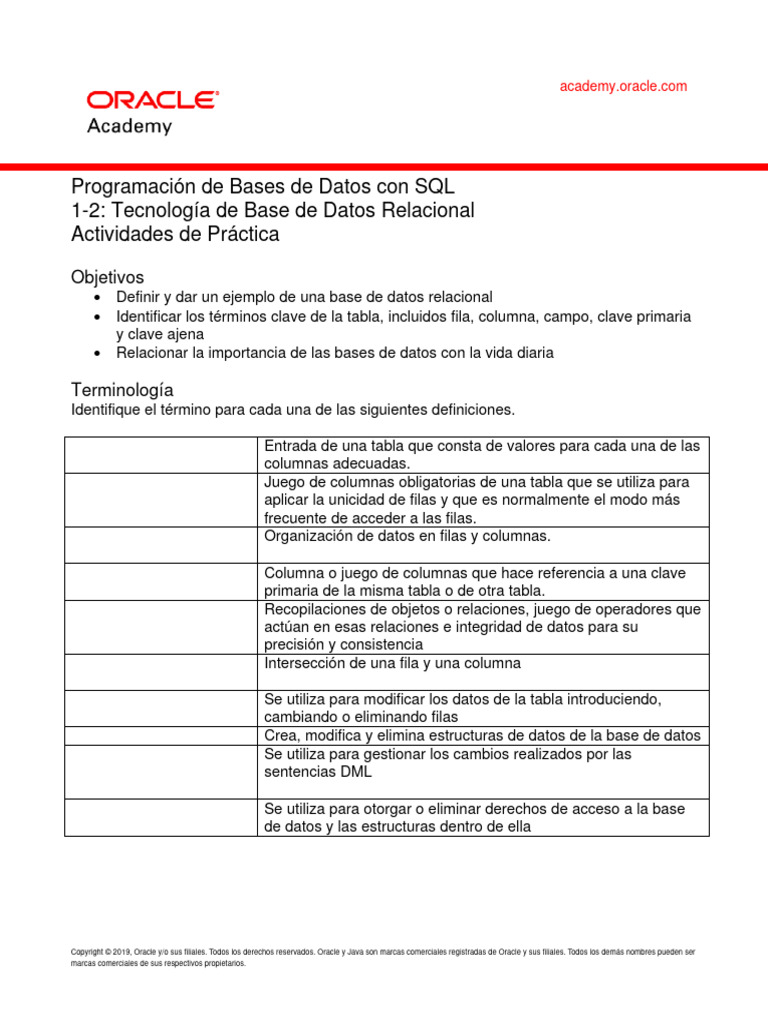 DP 1 2 Practice Esp | PDF | Bases de datos | Base de datos relacional