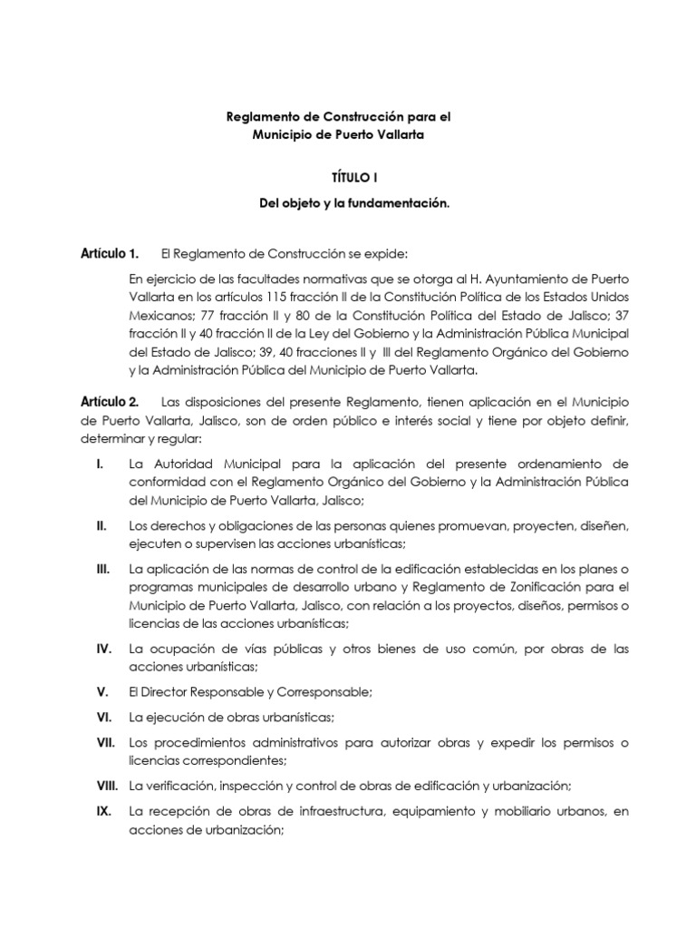Reglamento de Construcción para el Municipio de PVR | PDF | Planificación urbana | edificio