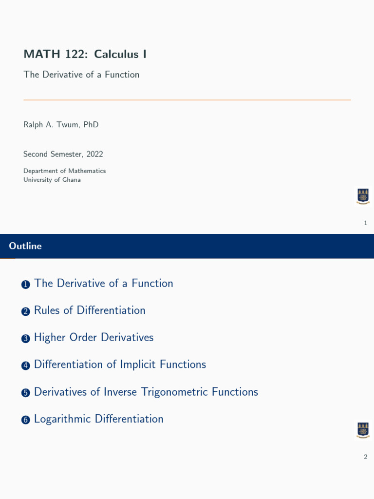 MATH 122 - Calculus I - The Derivative of A Function | PDF | Function ...