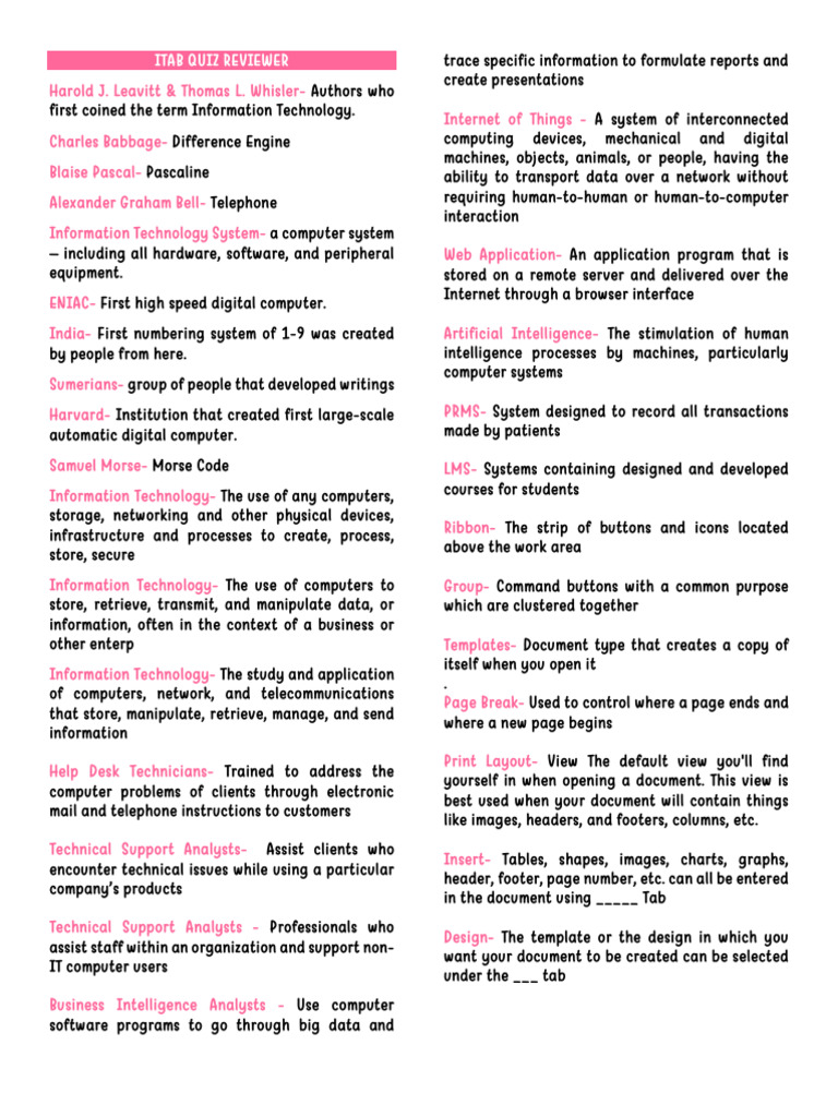 Itab Quiz Reviewer | PDF | Information Technology | Information