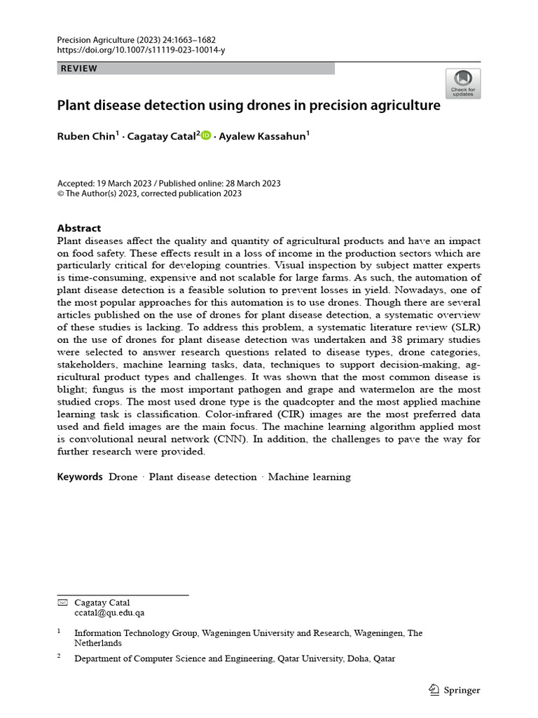 Plant Disease Detection Using Drones in Precision Agriculture | PDF ...