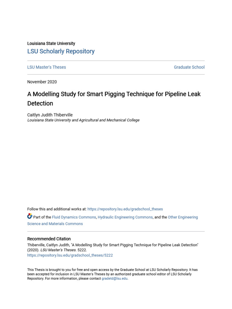 A Modelling Study For Smart Pigging Technique For Pipeline Leak D | PDF | Fluid Dynamics | Gases