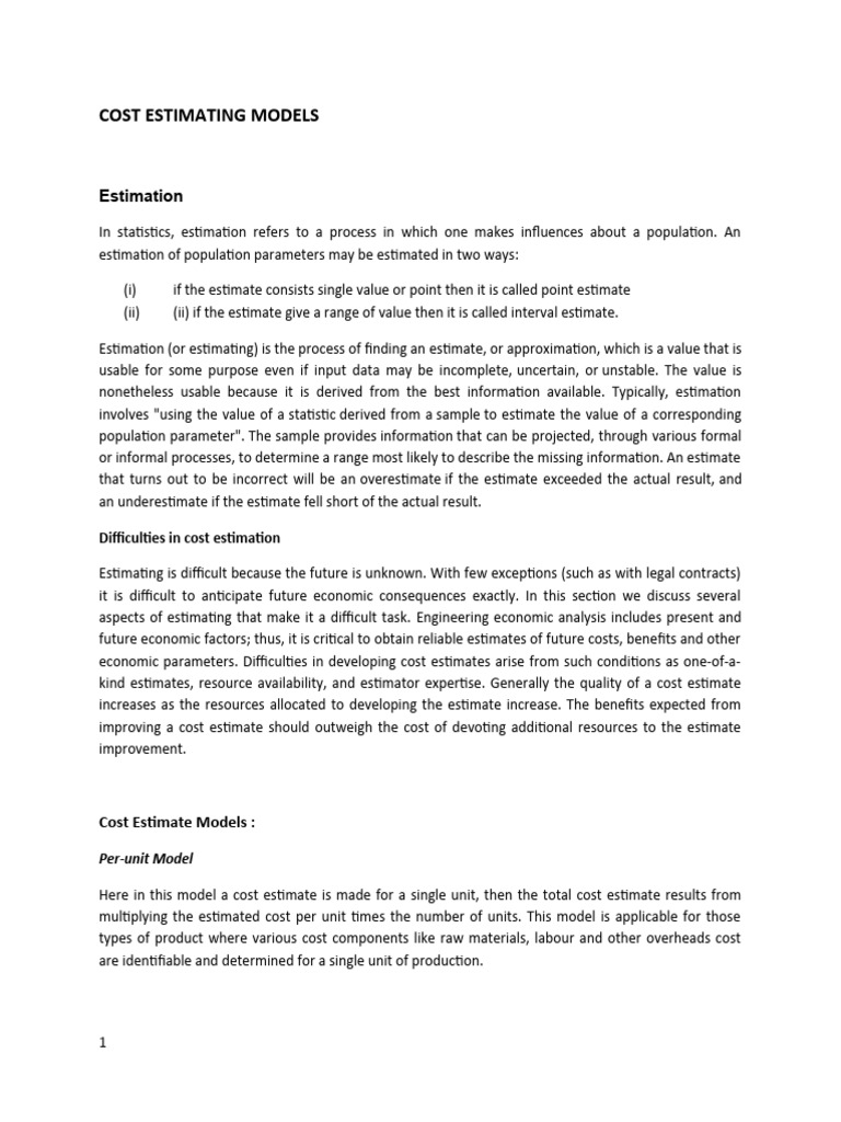 Cost Estimating Models | PDF | Estimation | Economies