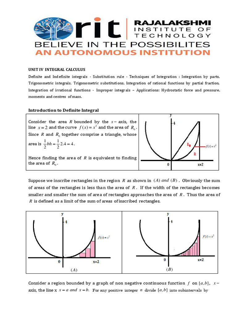 UNIT IV - INTEGRAL CALCULUs | PDF | Integral | Area