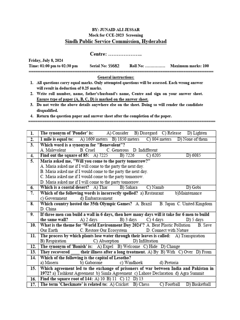 CCE-2023 Mock Screening. by Junaid Jessar | PDF | Federally ...