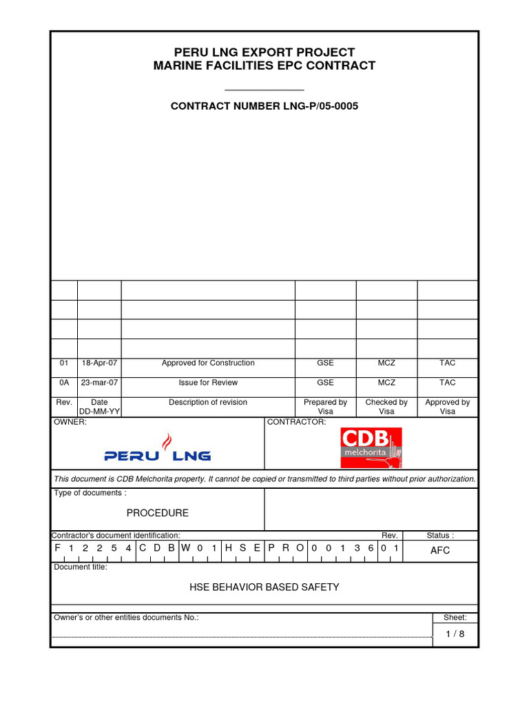 F12254-Cdb-W01-Hse-Pro-00136 - 01 Hse Behavior Based Safety | PDF | Safety | Employment