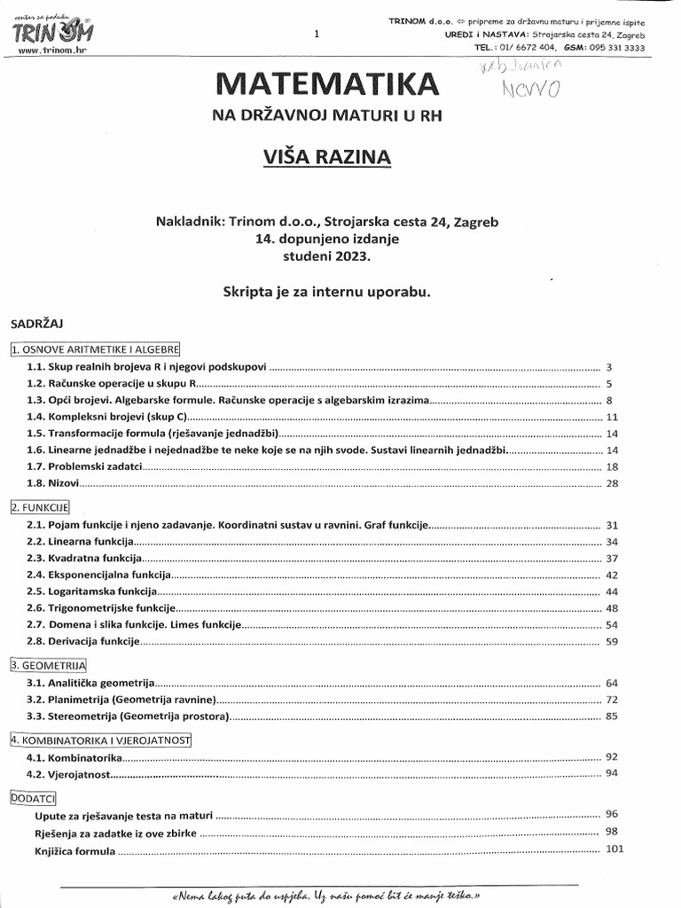 Pripreme Za Državnu Maturu (Viša Matematika 23) - Trinom | PDF