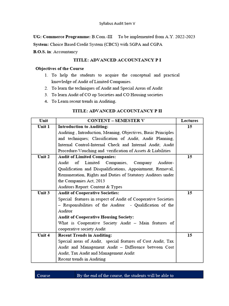 Advanced Accountancy P II (Audit Sem 5) | PDF | Audit | Accounting