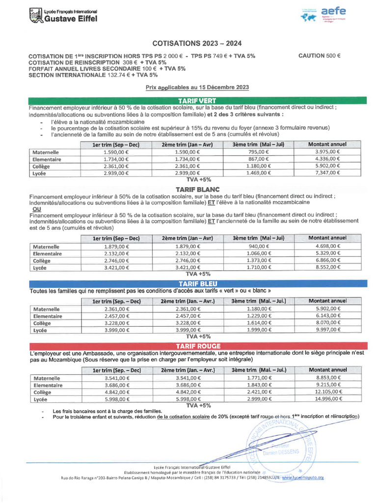 Cotisations 2023 2024 FR 15122023 | PDF