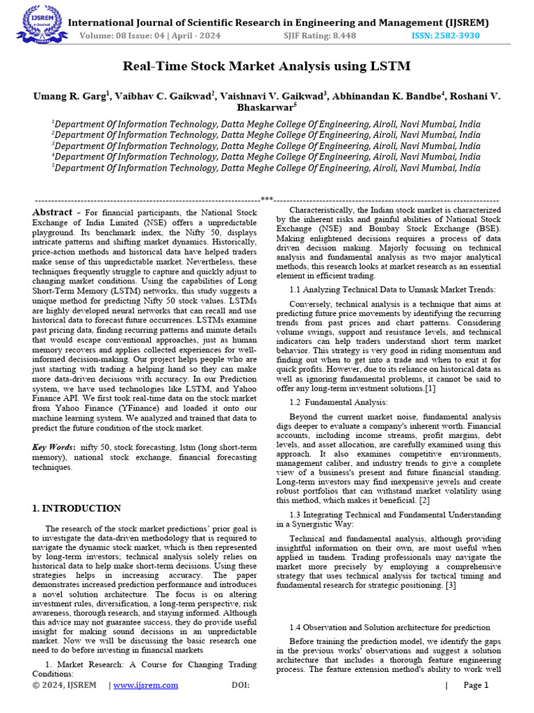 Real-Time Stock Market Analysis Using LSTM | PDF | Investing | Technical Analysis