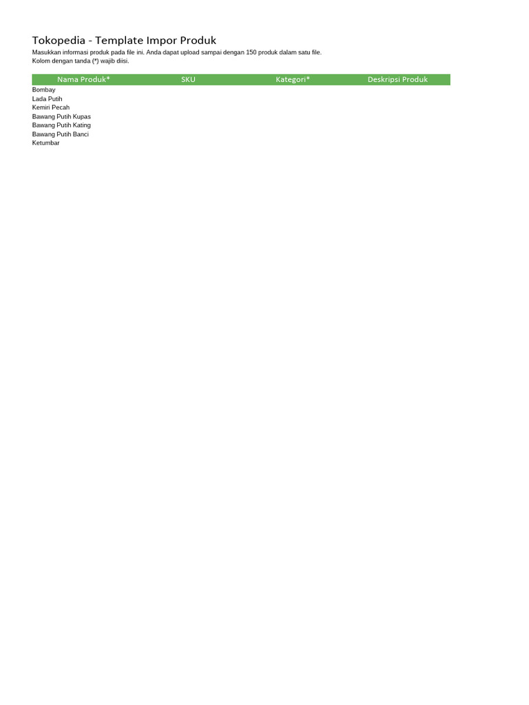 Template Impor Produk Tokopedia | PDF