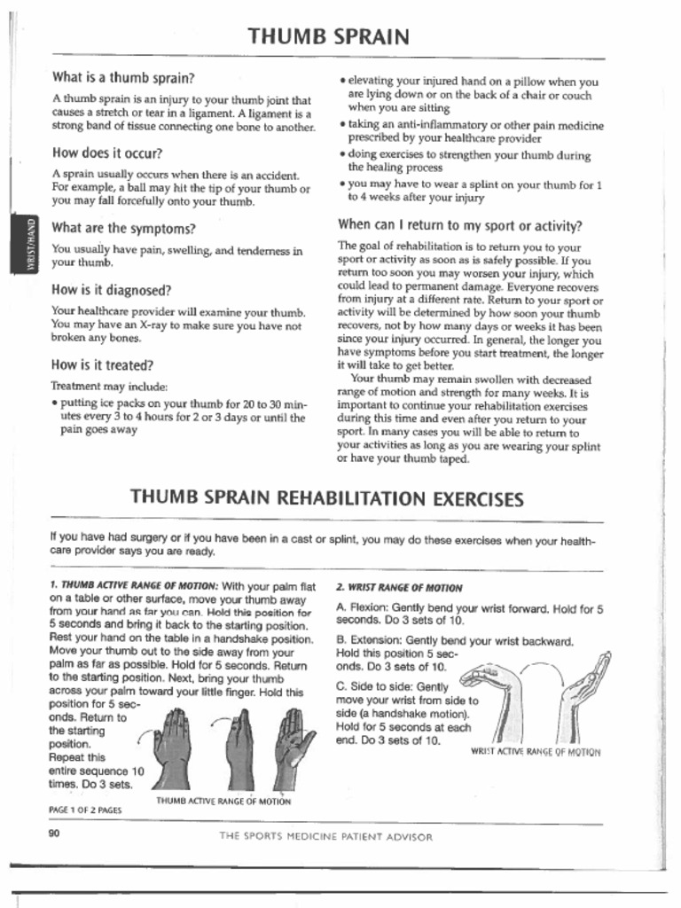 Thumb Sprain Exercises | PDF